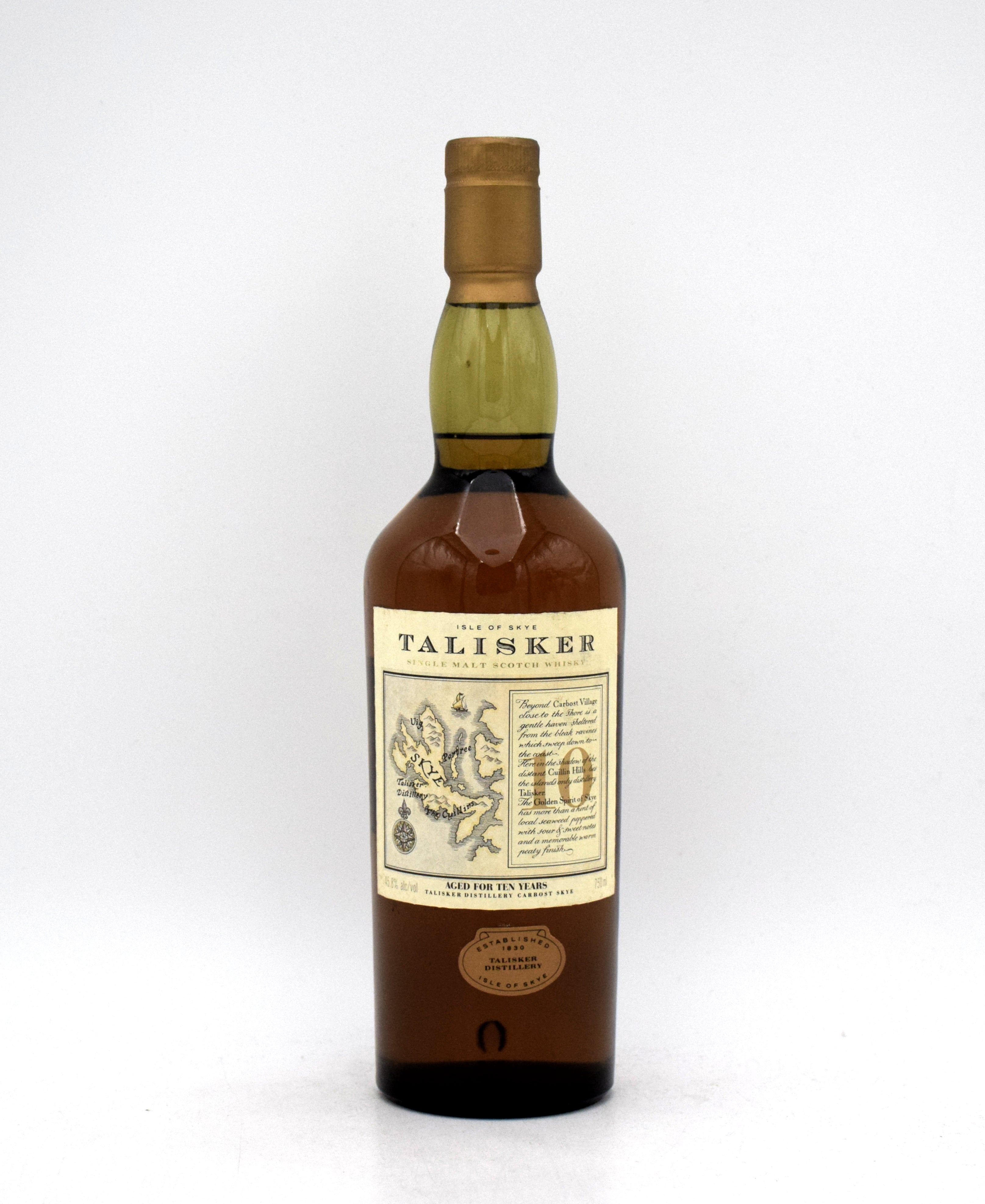 Talisker 10 Year Single Malt Scotch (1990's Bottling, Map Label) (No B ...